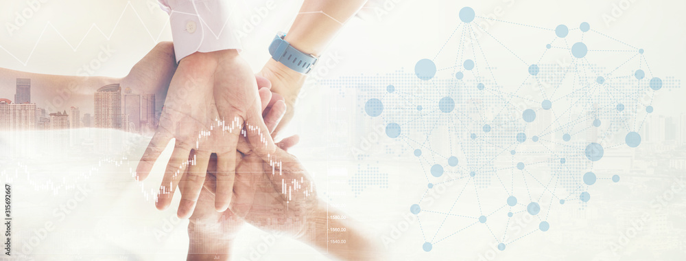 together collaborate of hands teamwork in meting room office Stock ...