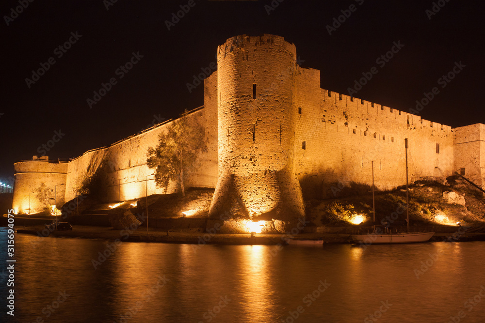 Night view of the Kyrenia Castle in Northern Cyprus. The 16th-century ...
