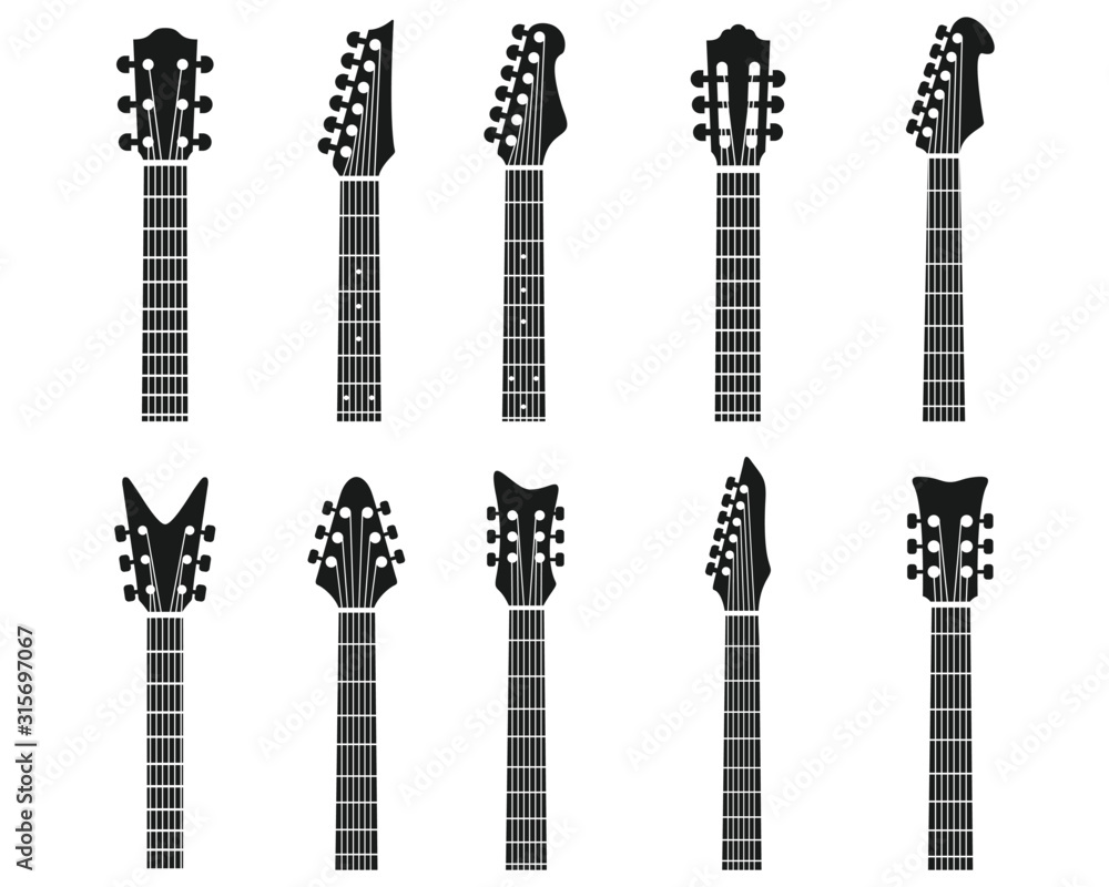 Neck guitar headstock Vector set, icon vector Illustration on white ...