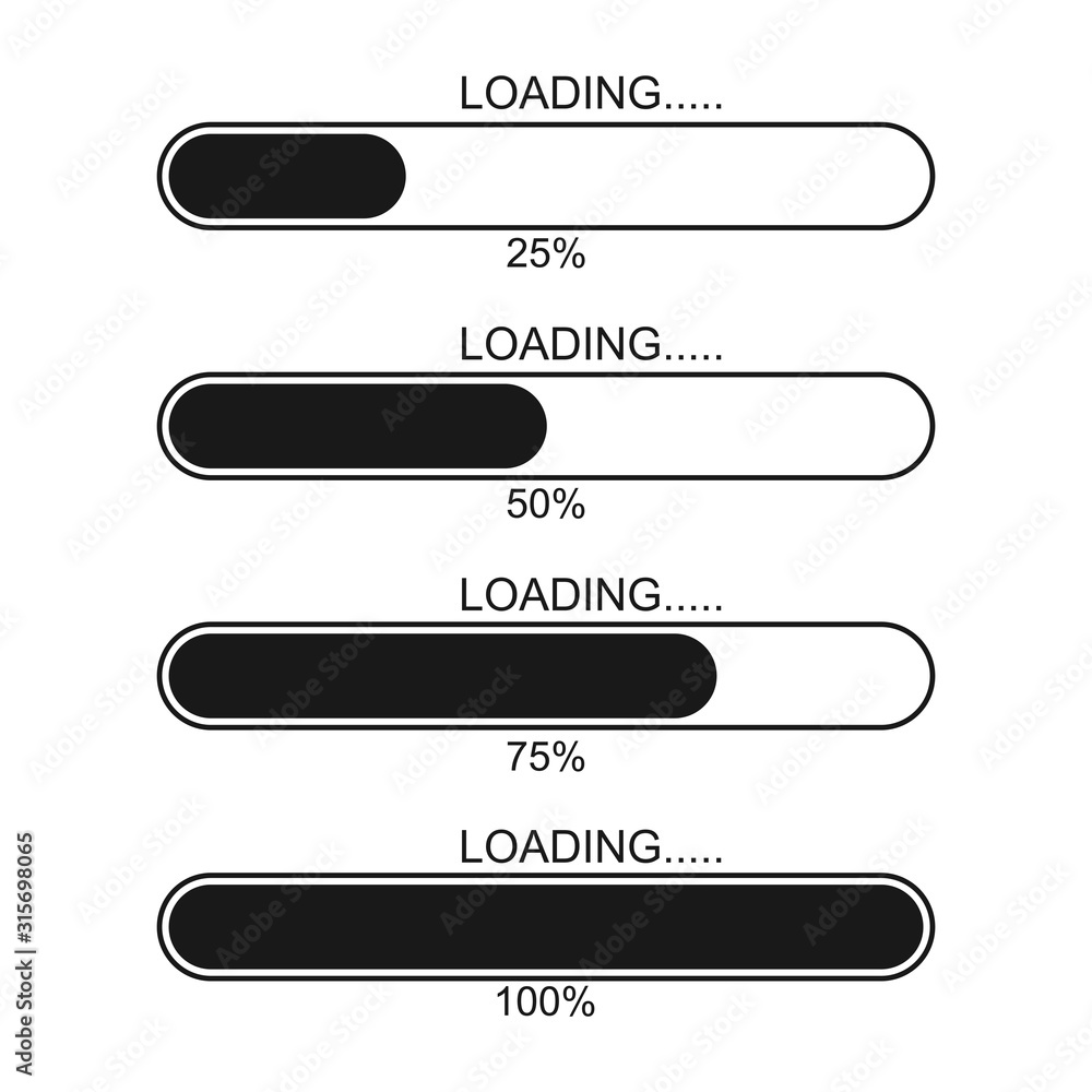 loading bar progress icon, load indicator sign, waiting symbols, vector ...