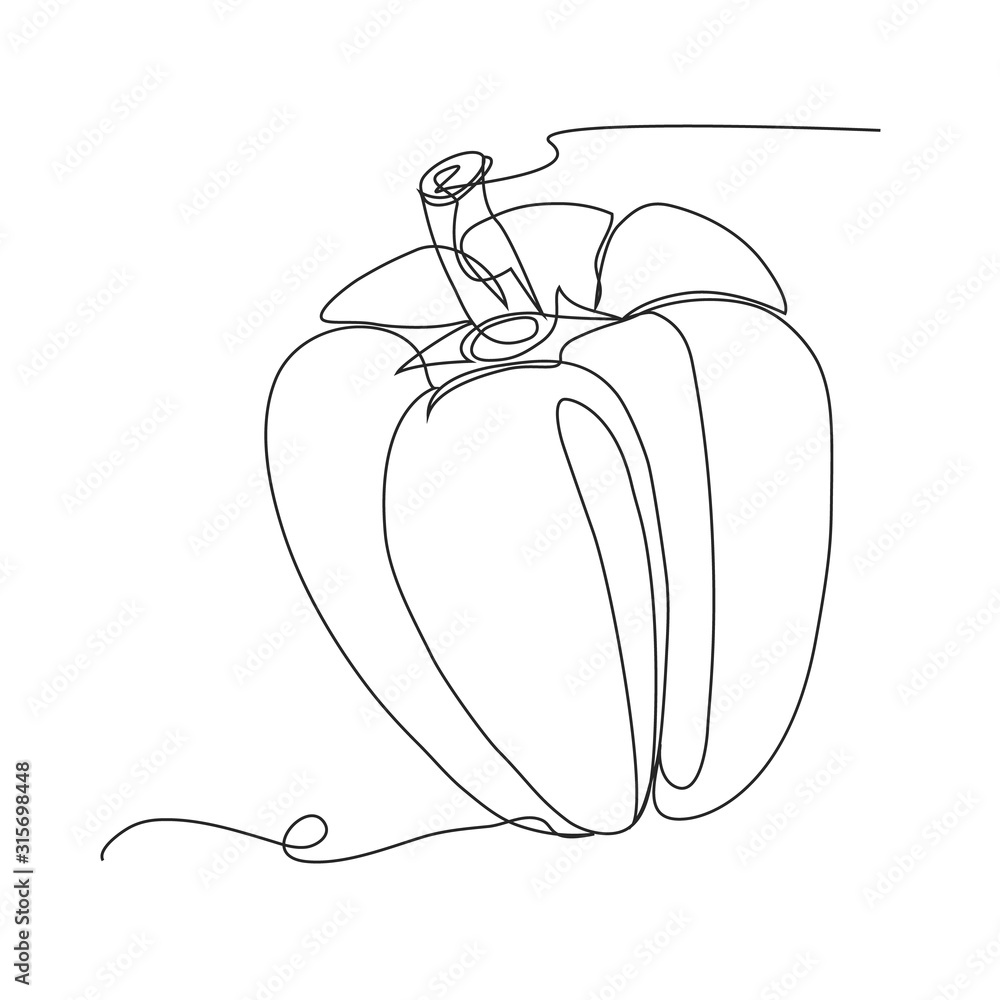 Pepper one line drawing on white isolated background for grocery store ...