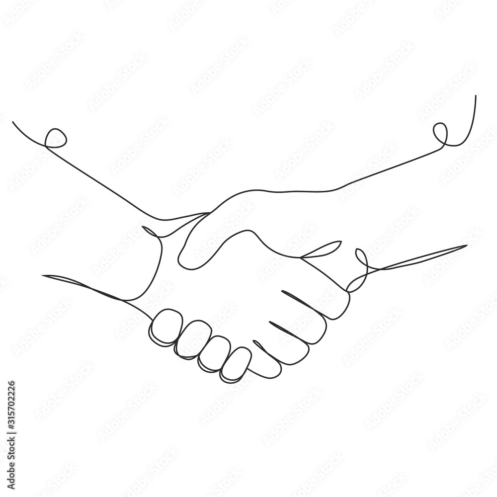 Handshake one line drawing on white isolated background Stock Vector ...