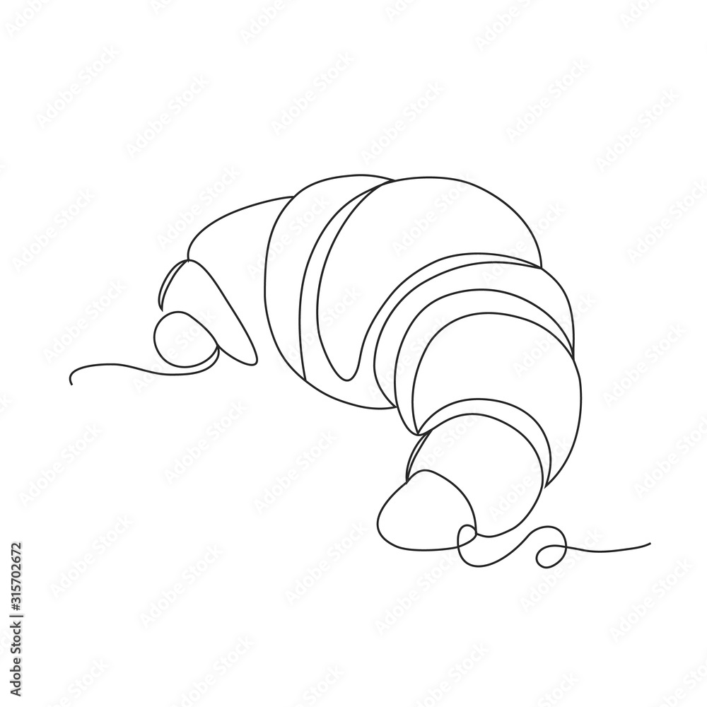 Croissant icon badge bakery one line drawing on white isolated ...