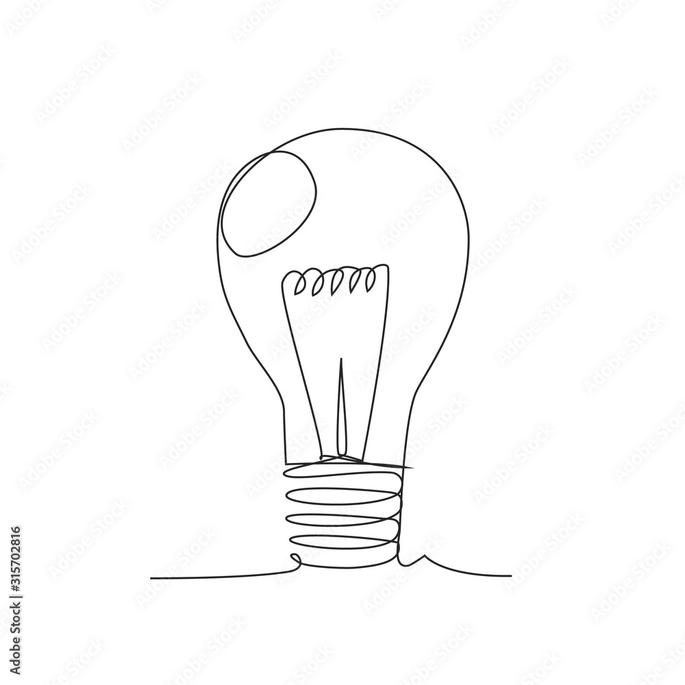 Lamp one line drawing on white isolated background Stock Vector | Adobe ...