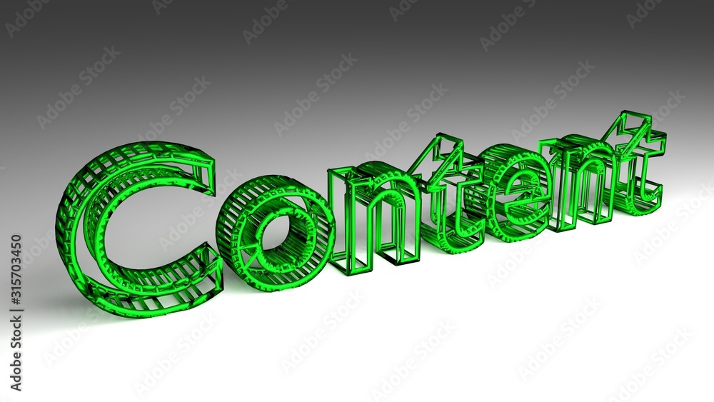 Content sign in green glossy letters for an interesting header for ...