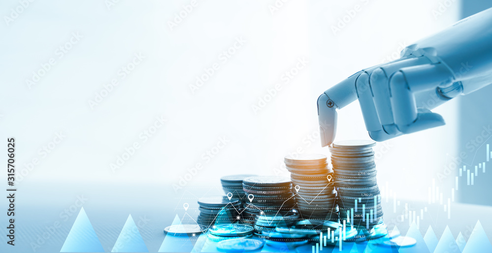 AI(Artificial Intelligence) and Financial Technology concept.Robot Hand ...