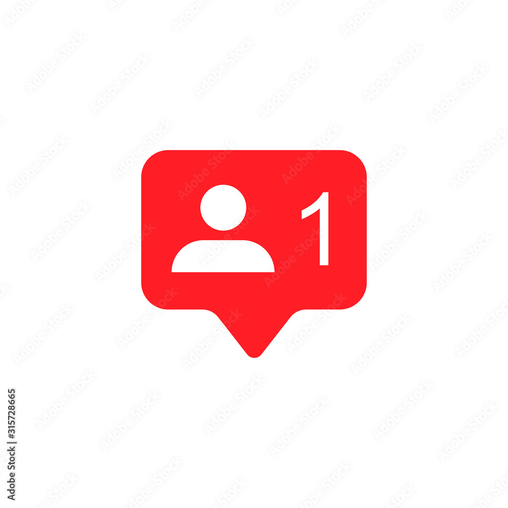 Social media notification icon.Follower notification icon. Red flat ...