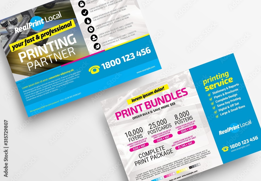 Flyer Layout with CMYK Color Accents Stock Template | Adobe Stock