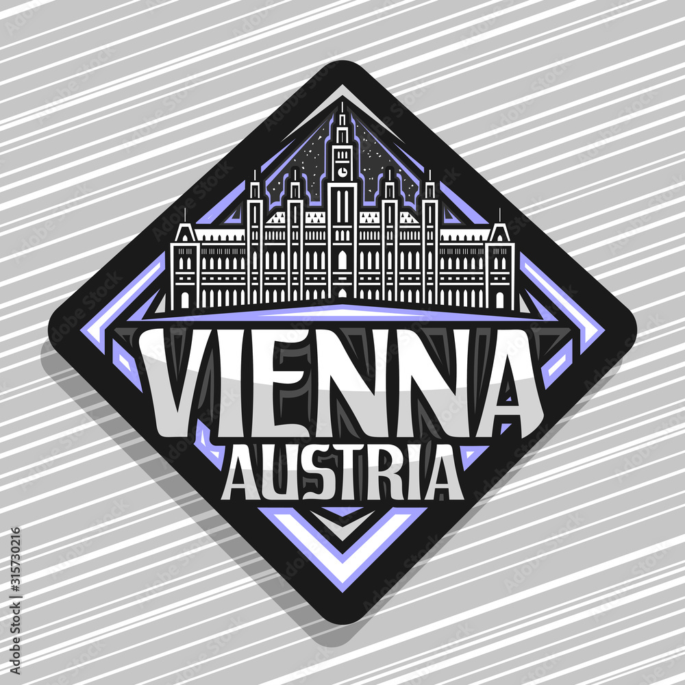 Vector logo for Vienna, dark rhombus badge with art illustration of ...