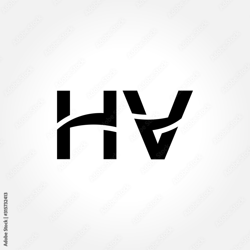 letter HV Logo Design Linked Vector Template With Black. Initial HV ...