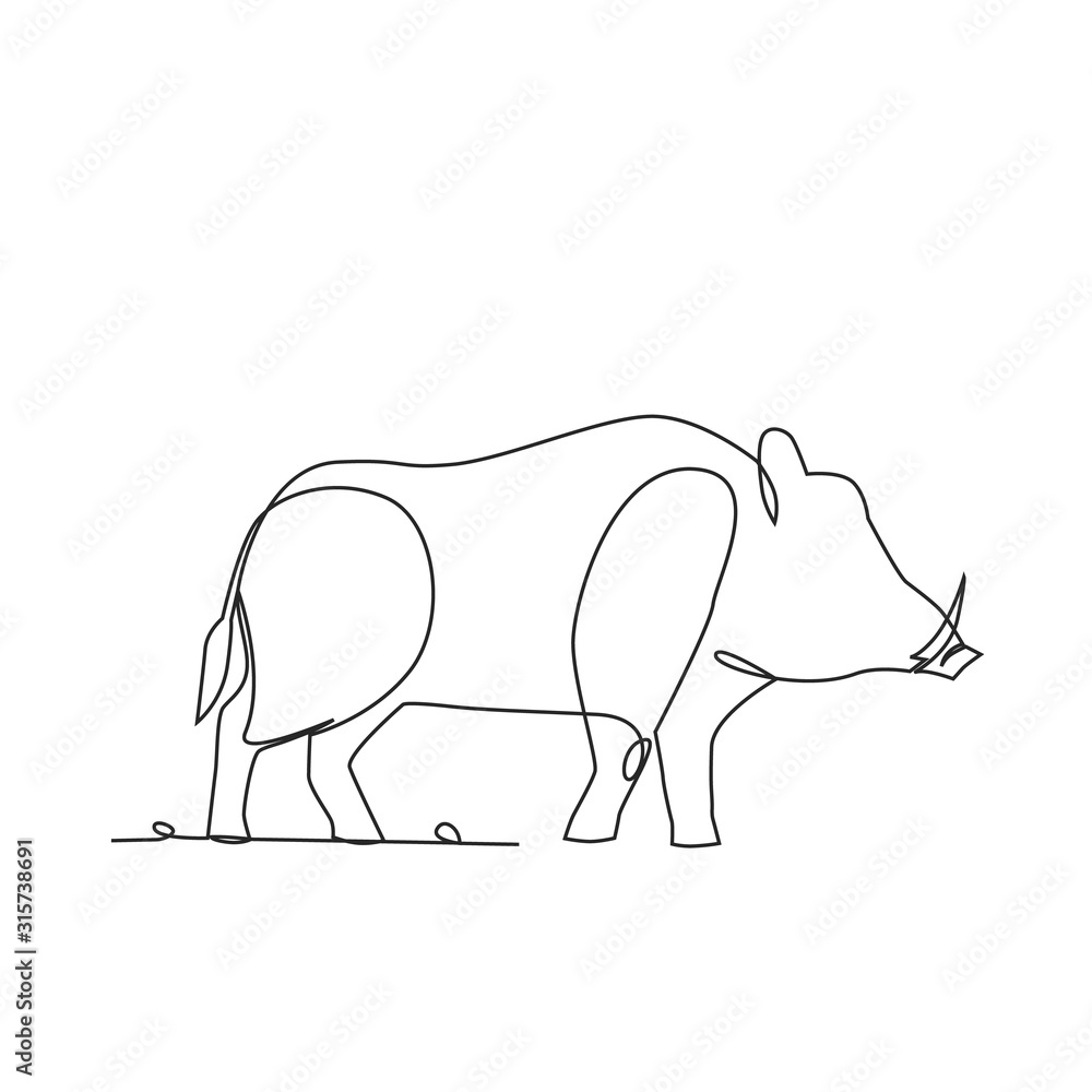 Wild boar one line drawing on white isolated background. Stock Vector ...