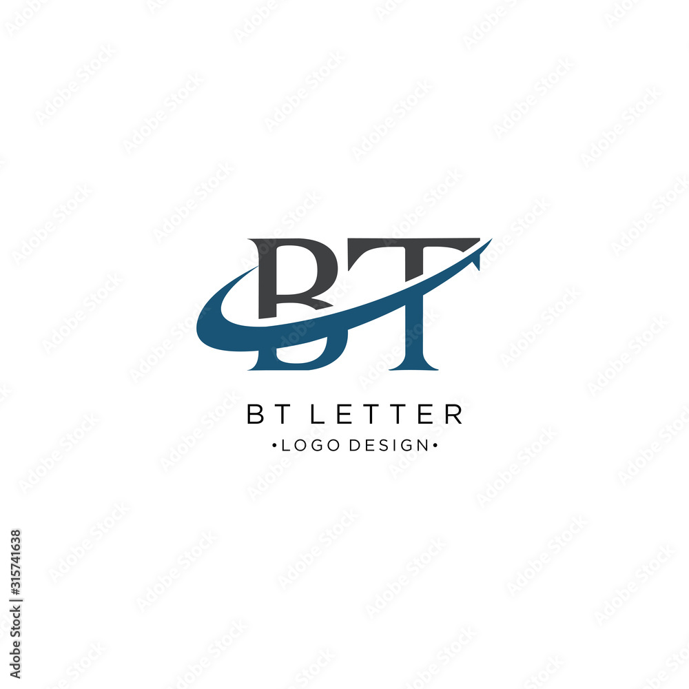 BT Letter Logo Design with Serif Font and swoosh Vector Illustration ...