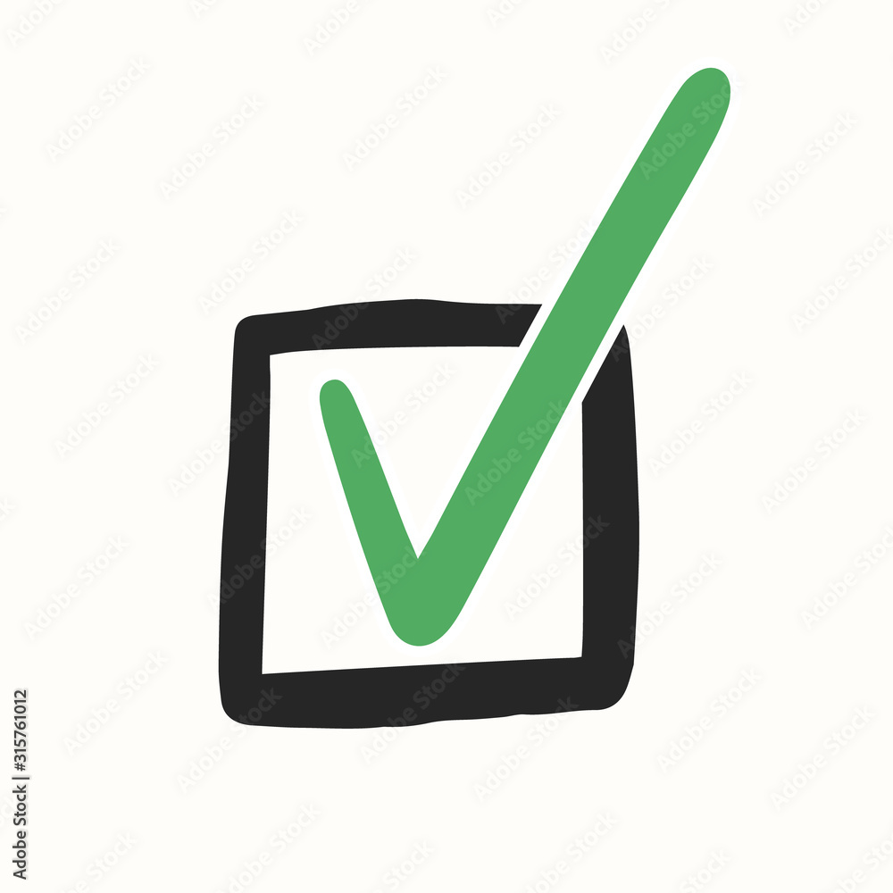 Check icon. list buttons. Vector check mark in square sign. Doodle ...