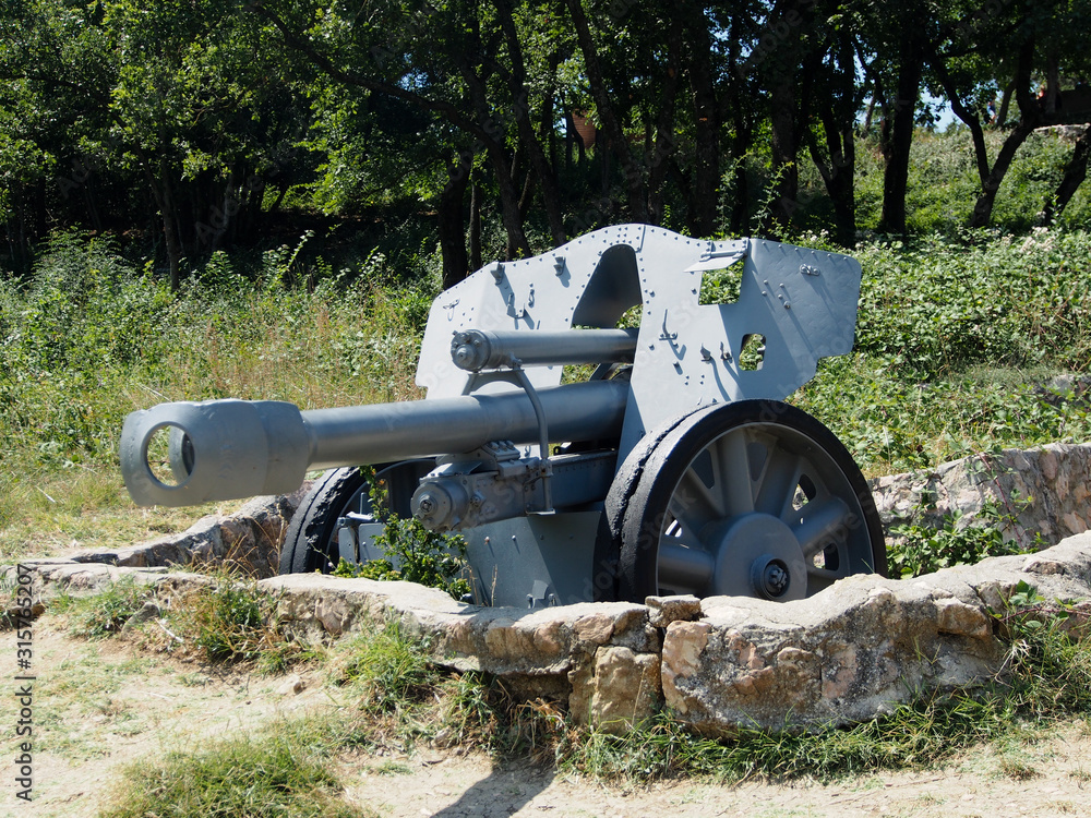 German anti-tank gun in firing position. Weapons of the second world ...