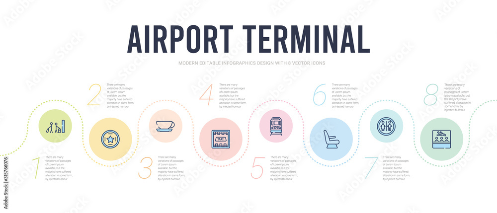 airport terminal concept infographic design template. included waiting ...