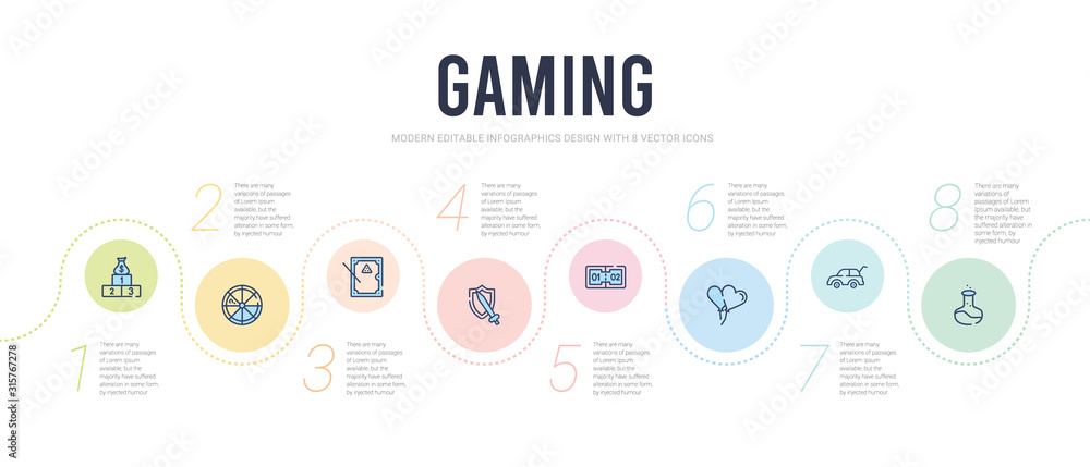gaming concept infographic design template. included potions, trunk ...