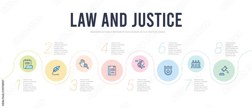 law and justice concept infographic design template. included gavel ...