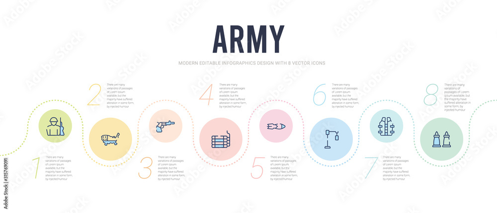 army concept infographic design template. included bullets, bulletproof ...
