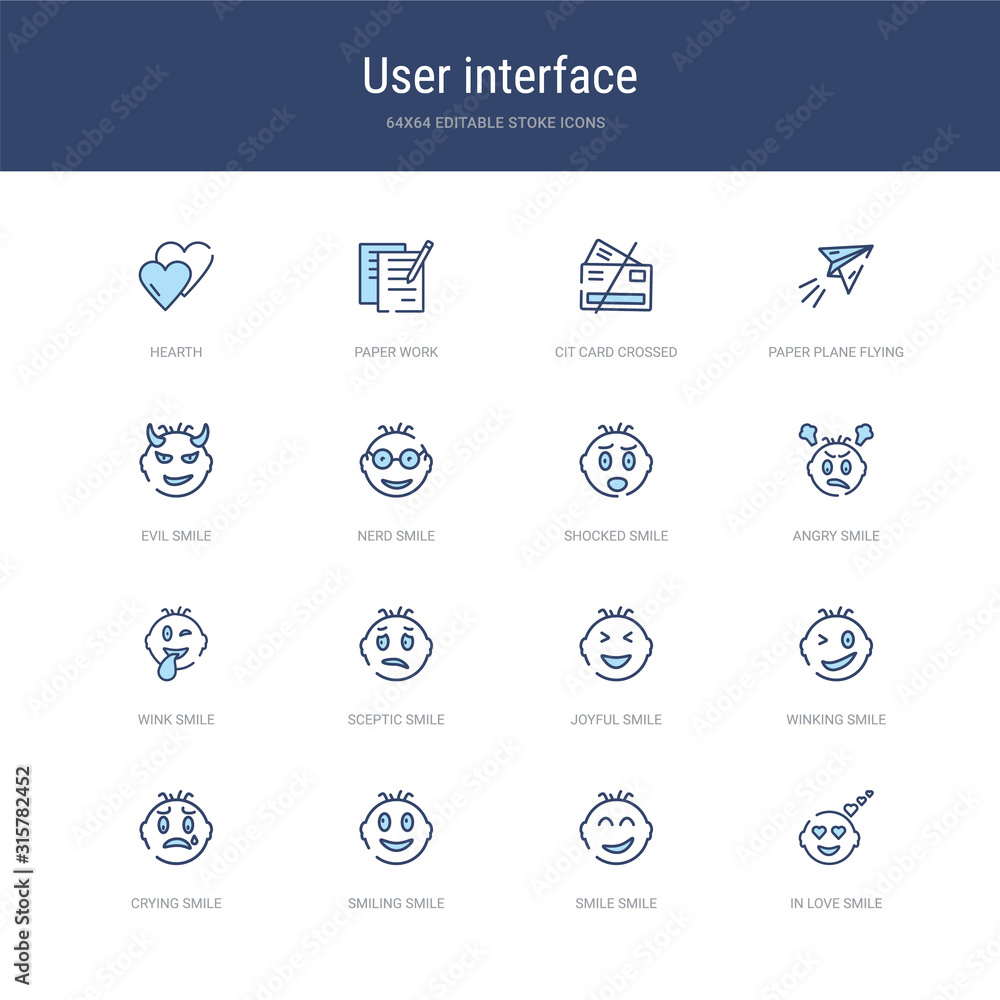 set of 16 vector stroke icons such as in love smile, smile smile ...