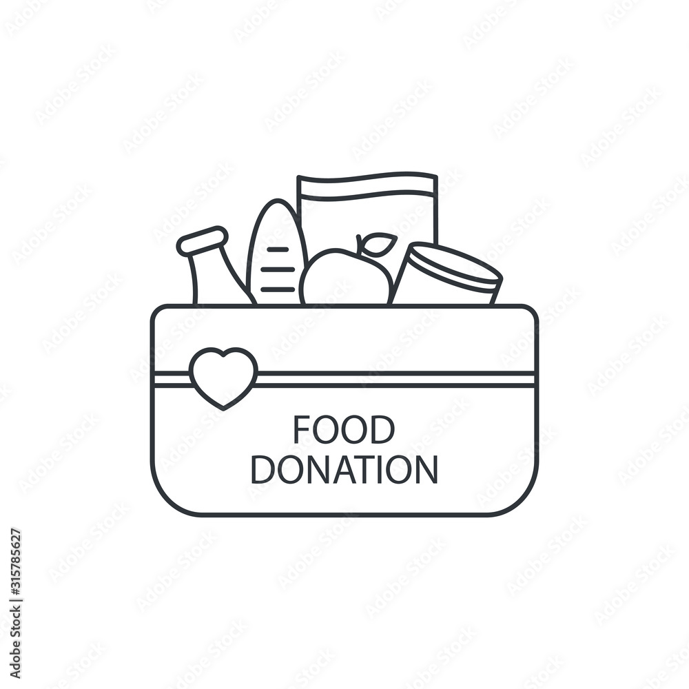 Food donation icon line style isolated on white background. Vector ...