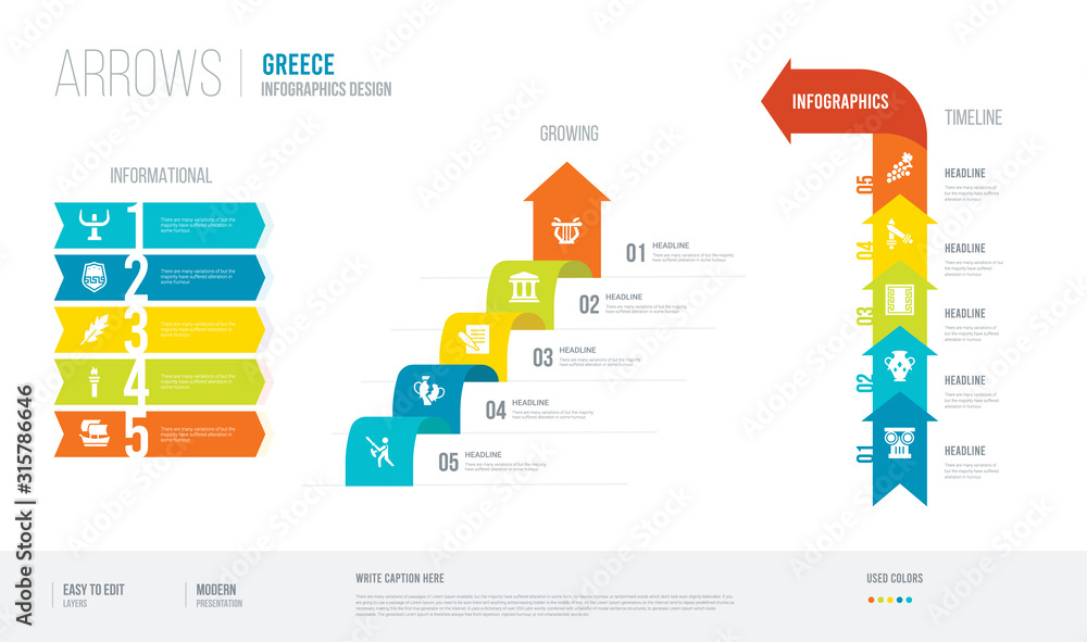 arrows style infogaphics design from greece concept. infographic vector ...