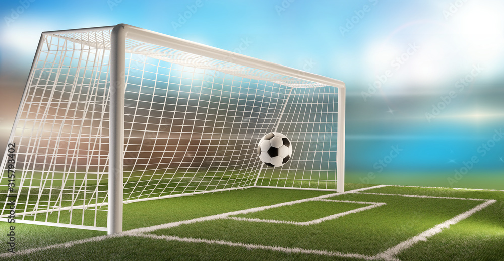 soccer football ball and soccer goal 3d-illustration soccer stadium ...