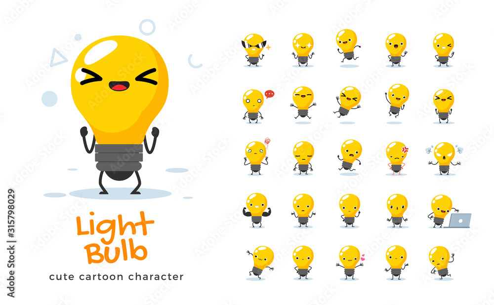 Vector set of cartoon images of Light Bulb. Vector Illustration. Stock ...