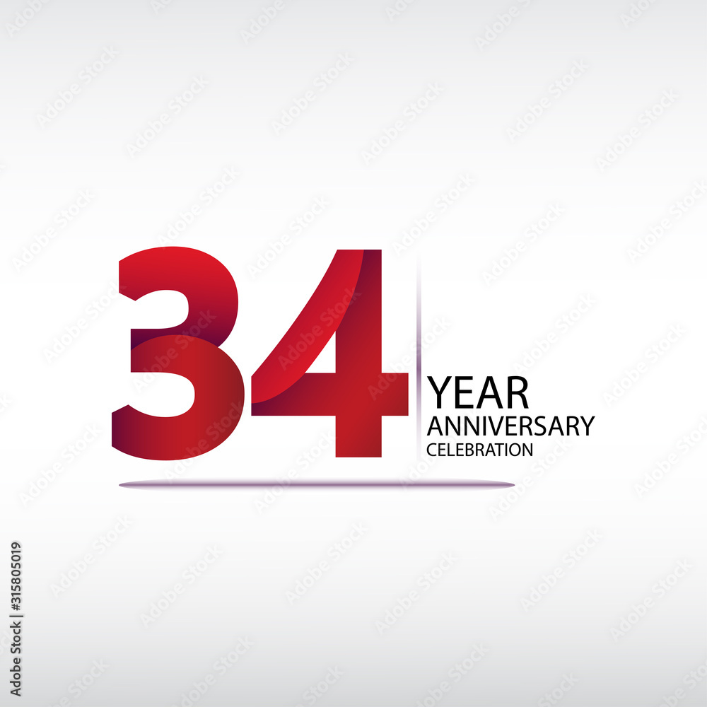 34 years anniversary celebration logotype. anniversary logo with red ...