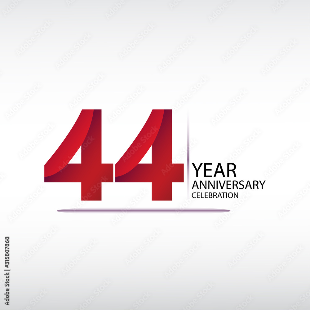 44 years anniversary celebration logotype. anniversary logo with red ...