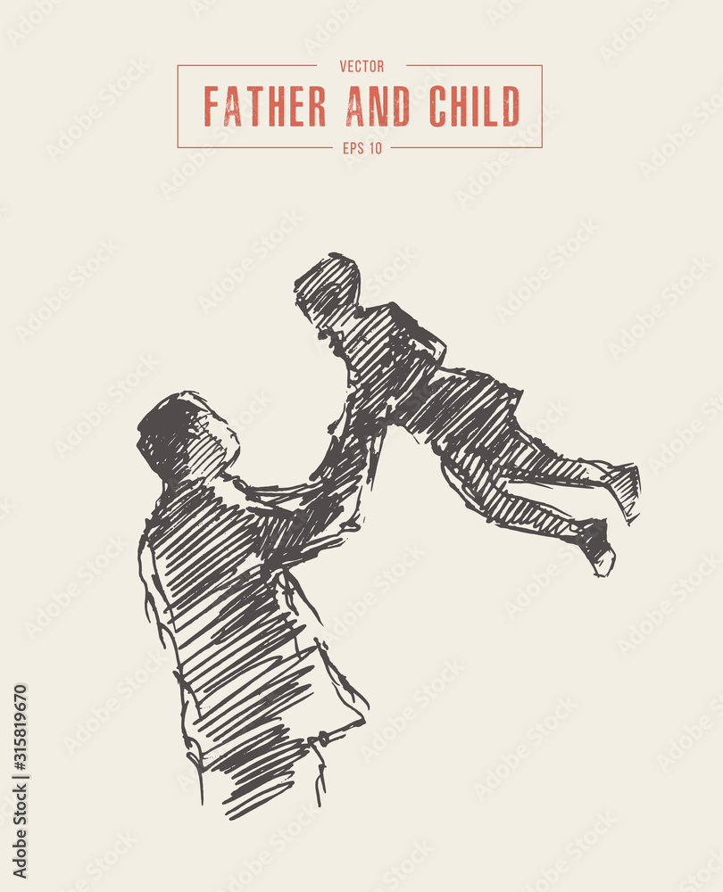 Father holds son his arms hand drawn vector sketch Stock Vector | Adobe ...