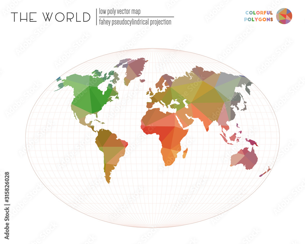 Vector map of the world. Fahey pseudocylindrical projection of the ...