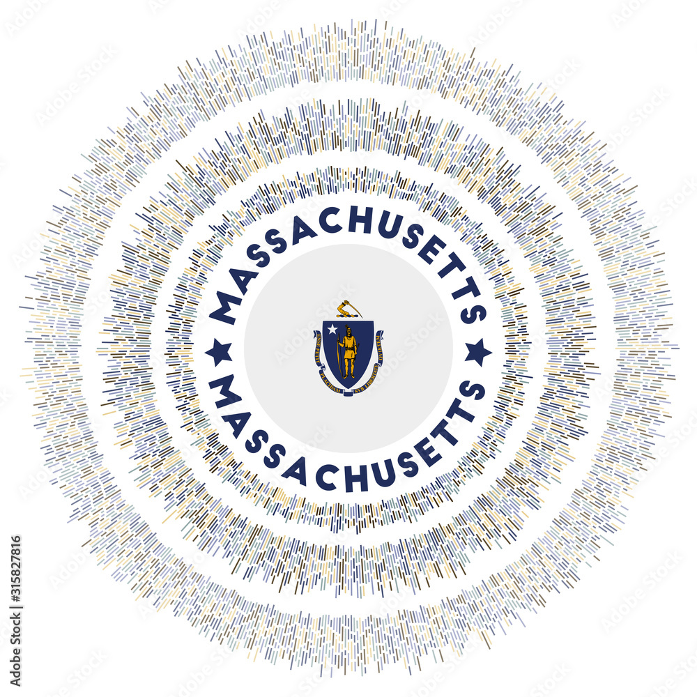 Massachusetts symbol. Radiant us state flag with colorful rays. Shiny ...