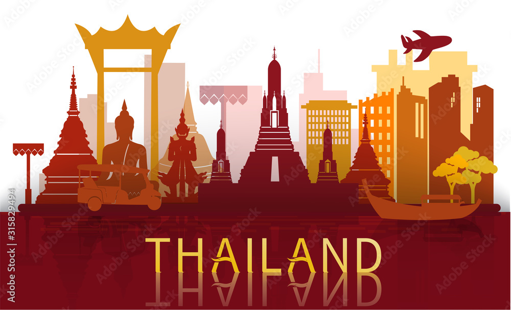 Thailand travel illustrator: famous landmarks and tourist attraction of ...