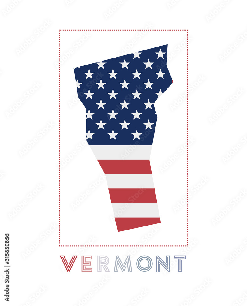 Vermont Logo. Map of Vermont with us state name and flag. Classy vector ...