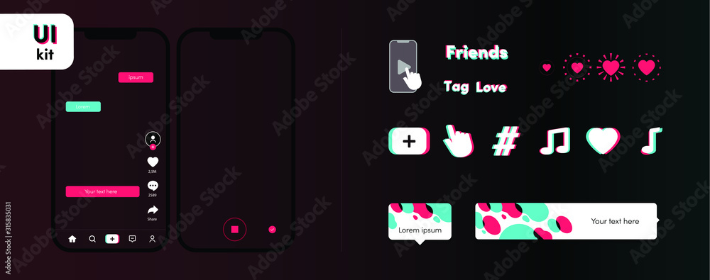 Screen with video on mobile. UI template big bundle for social media ...