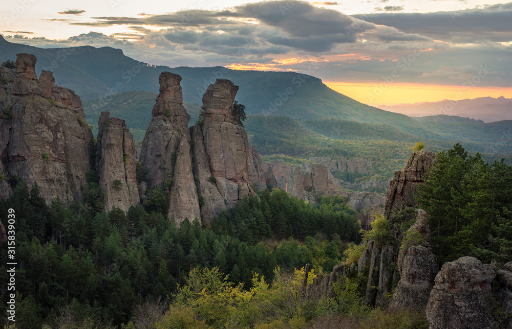 Beautiful landscape with bizarre rock formations. Stone stairs leading ...