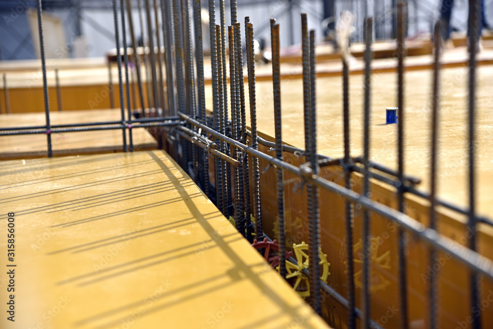 Formwork construction: Wooden formwork panel and rebar Stock Photo ...