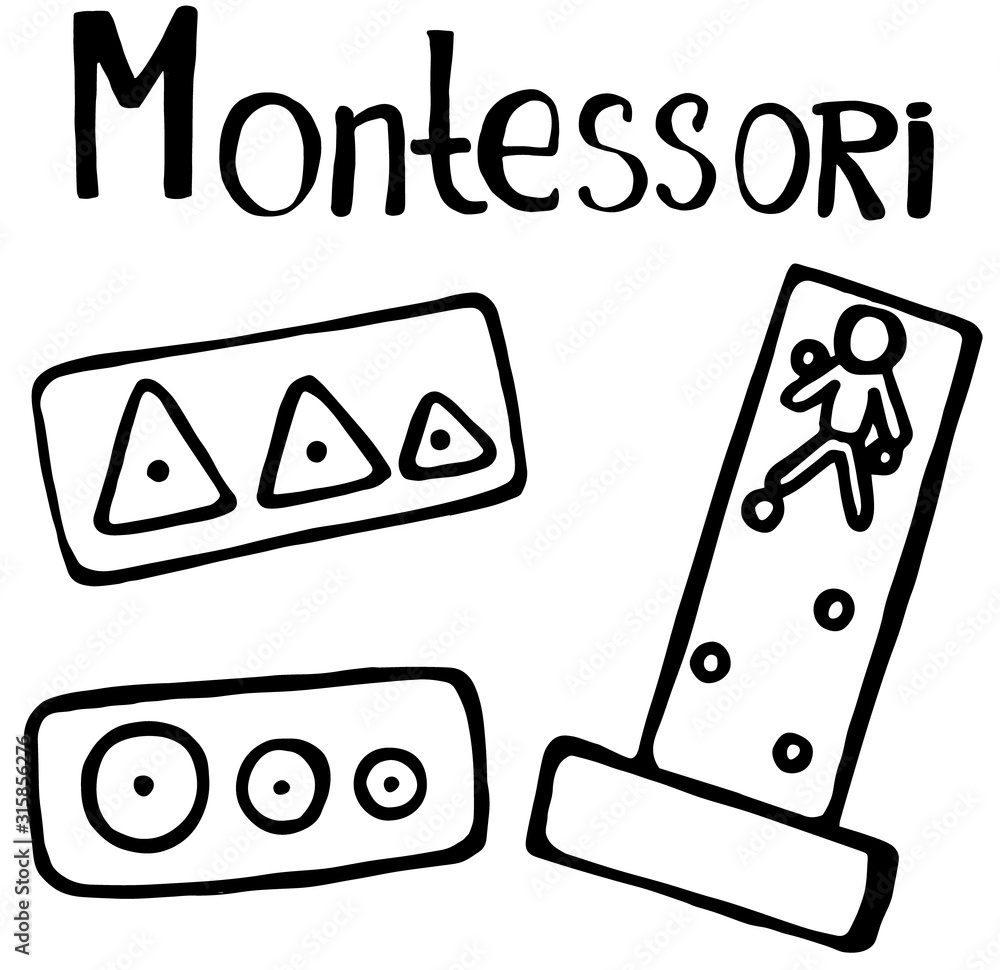 Montessori vector inscription. educational games Montessori. linear ...