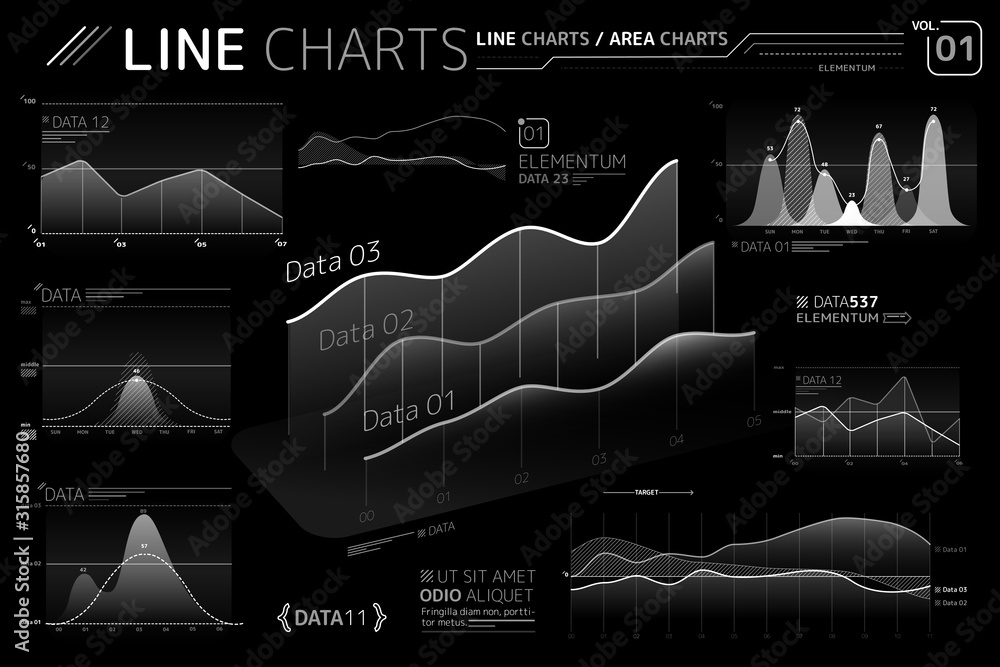 Line Charts and Area Charts Infographic Elements Stock Vector | Adobe Stock