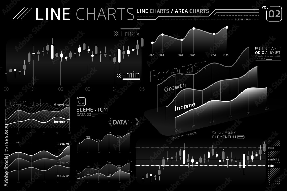 Line Charts and Area Charts Infographic Elements Stock Vector | Adobe Stock