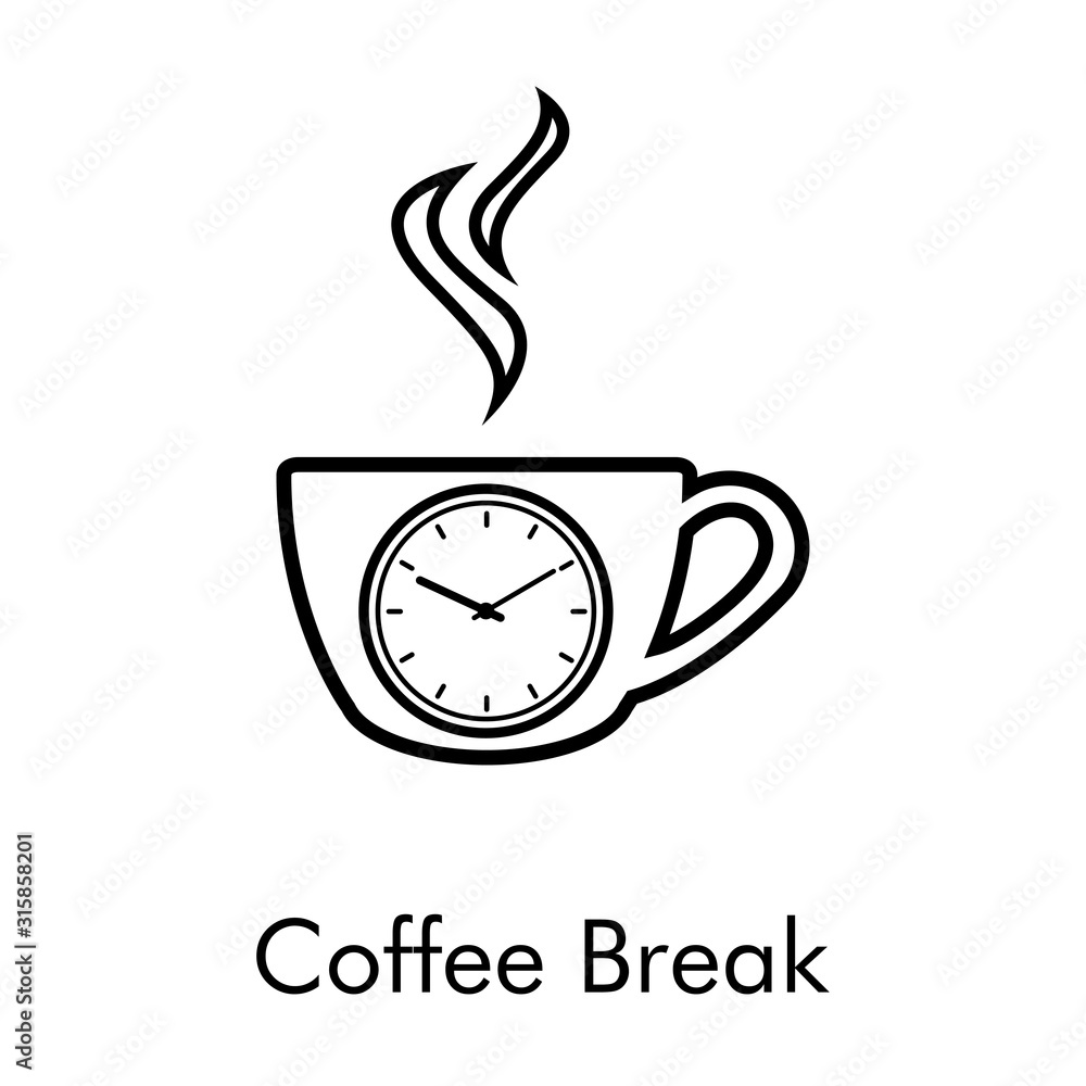 Logotipo Coffee Break. Icono plano lineal taza de café con humo con ...