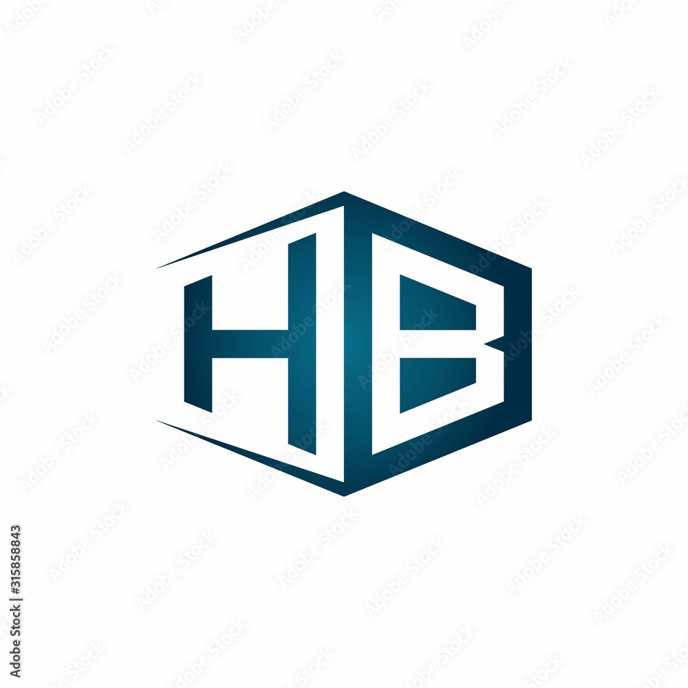 HB monogram logo with hexagon shape and negative space style ribbon ...