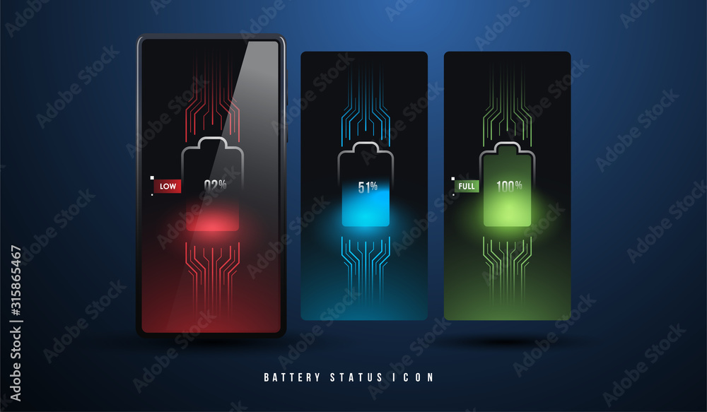 Vettoriale Stock Battery charge level indicators for smartphon UI ...