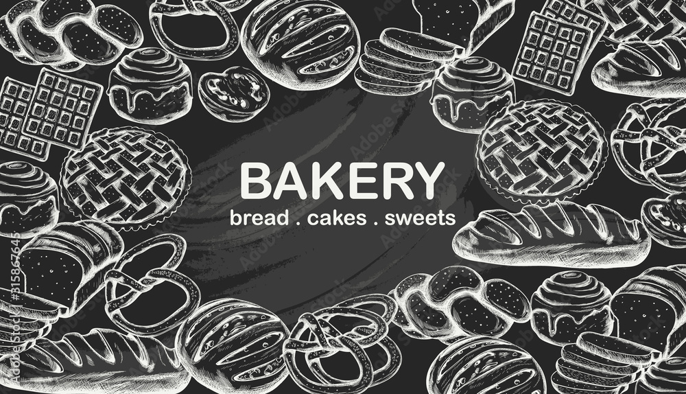 Line art set of bakery products including various types of bread and ...