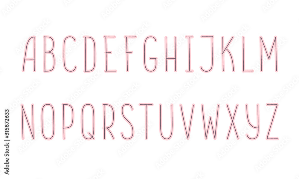 Narrow vintage hand-drawn type. Elegant tall alphabet letters in pastel ...