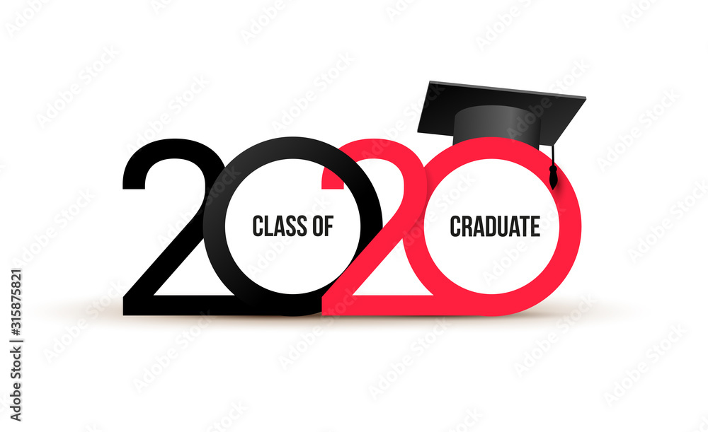 Class of 2020. Elegant logo card in black, red colors for flyers ...
