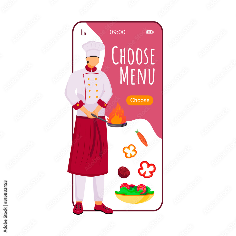 Choose menu cartoon smartphone vector app screen. Mobile phone display ...