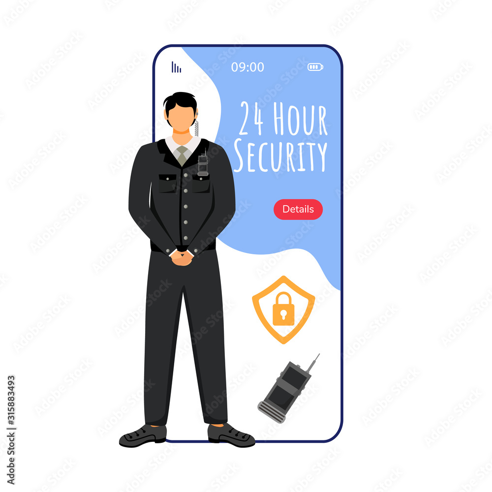 Security cartoon smartphone vector app screen. Mobile phone display ...