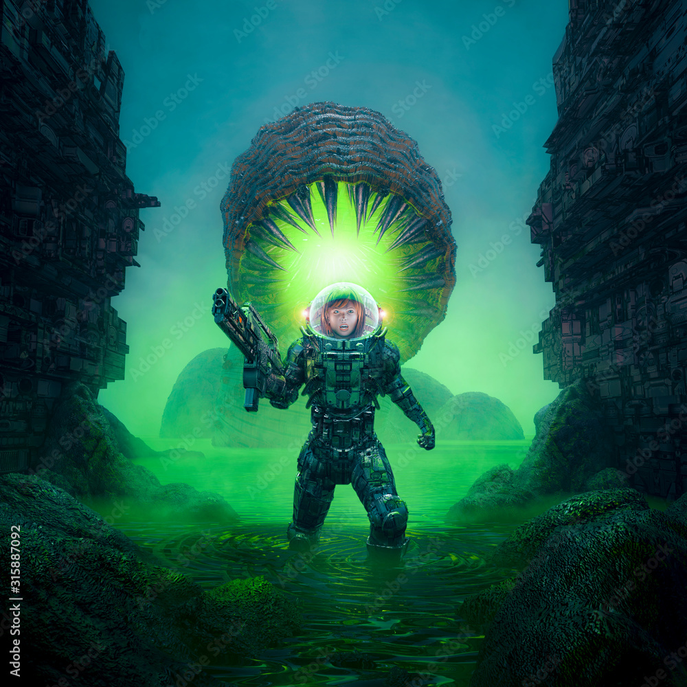 Return to forbidden planet / 3D illustration of retro science fiction ...