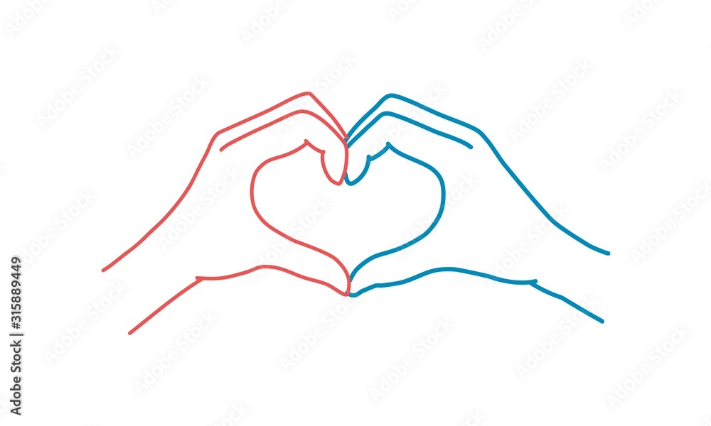 Heart shape hand. Colour line drawing vector illustration. Stock Vector ...